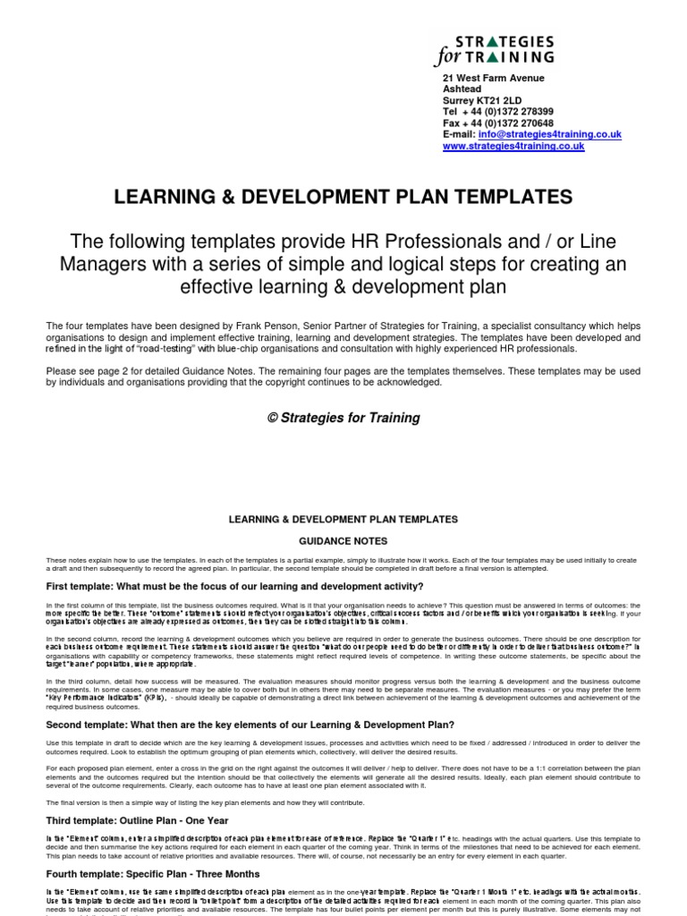 Learning & Development Plan Templates | PDF | Performance Indicator ...