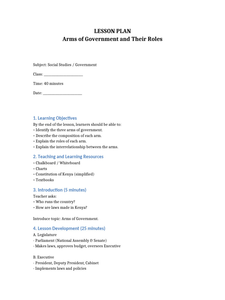Lesson Plan Arms of Government-1 | PDF