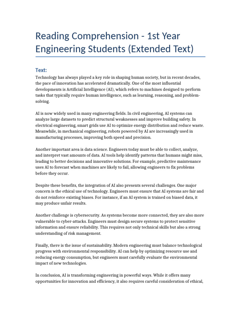 Reading Comprehension Extended Engineering | PDF | Artificial ...