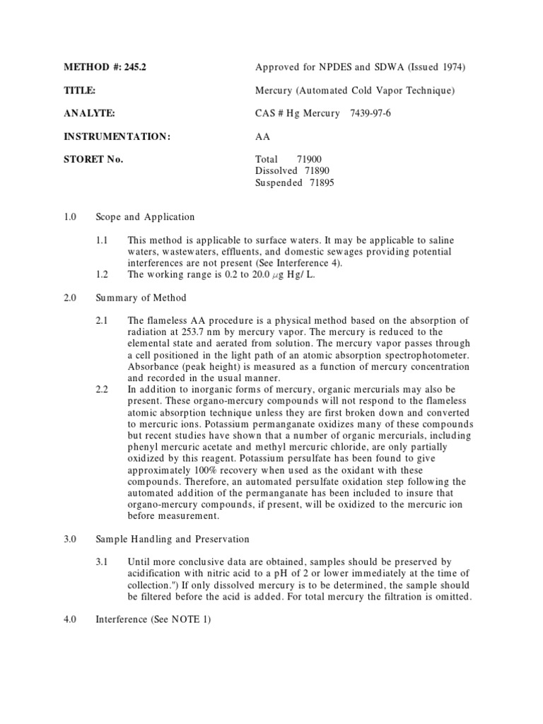EPA Mercury | PDF | Mercury (Element) | Atomic Absorption Spectroscopy