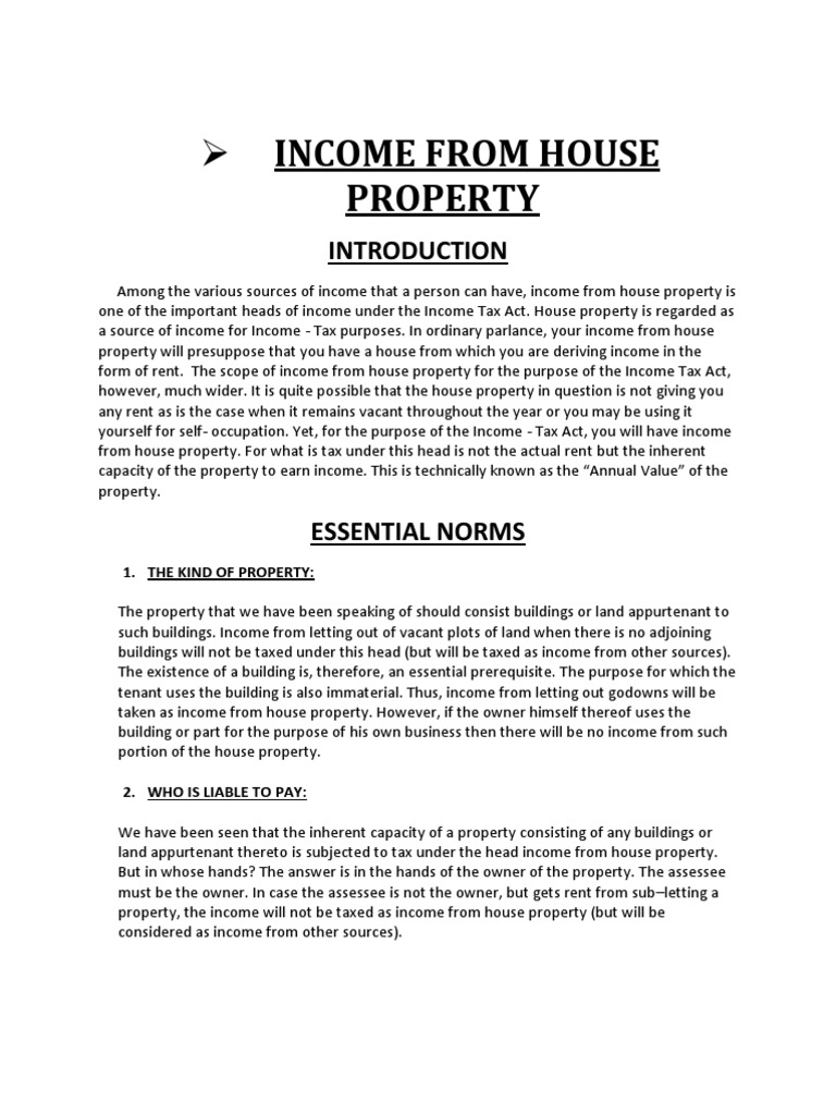 Income from House Property Explained | PDF | Renting | Tax Deduction