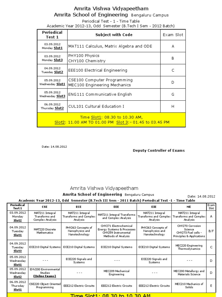 Periodical Test 1 Schedule | Electrical Engineering | Electronics