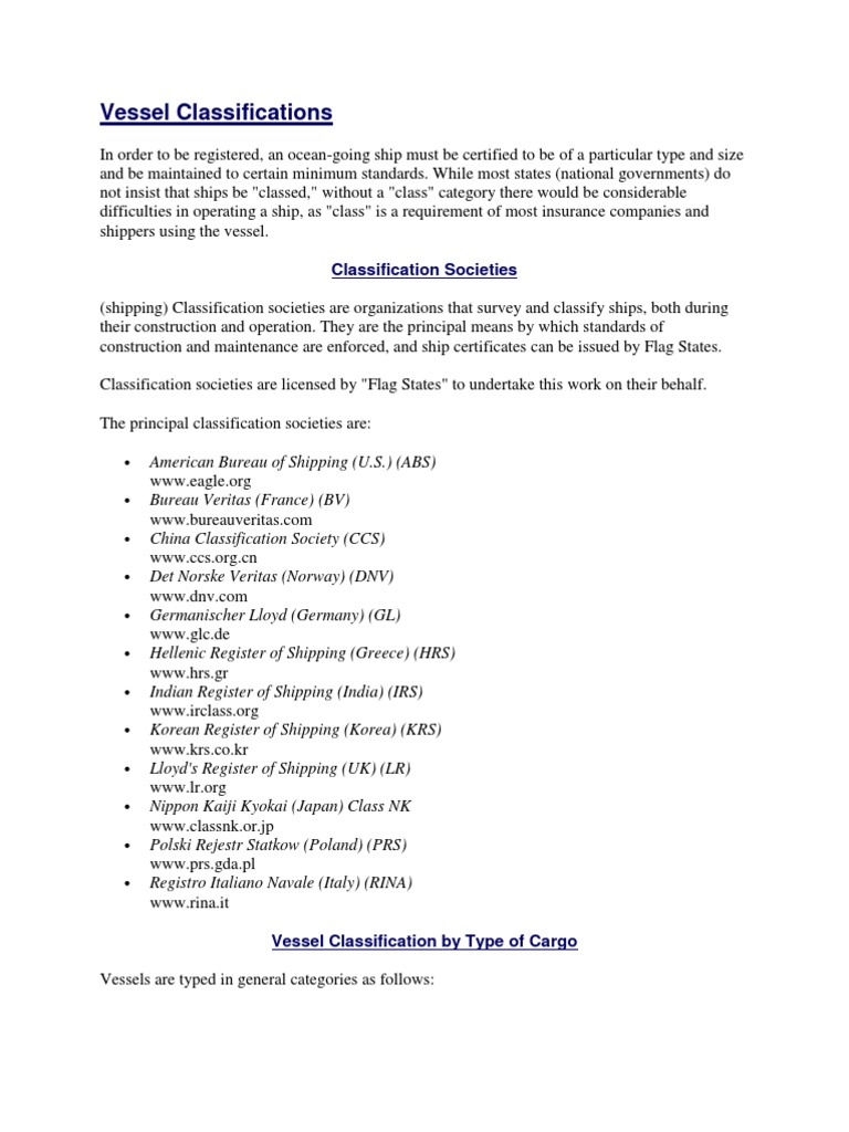 Vessel Classification | PDF | Business | Home & Garden