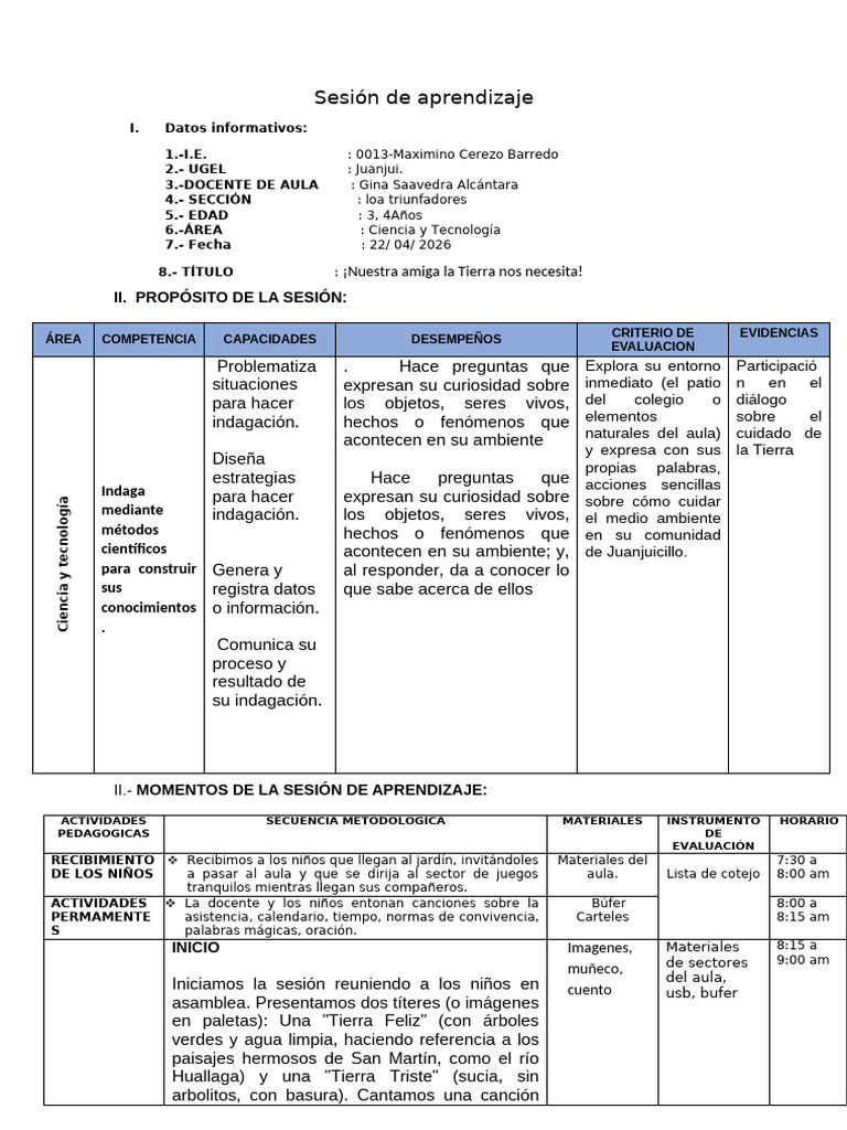 SESION 22-04-2026 | PDF | Aprendizaje | Las emociones