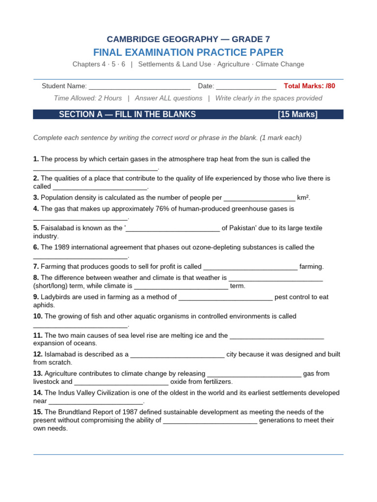 Geography Final Exam Paper | PDF | Cost Of Living | Climate Change