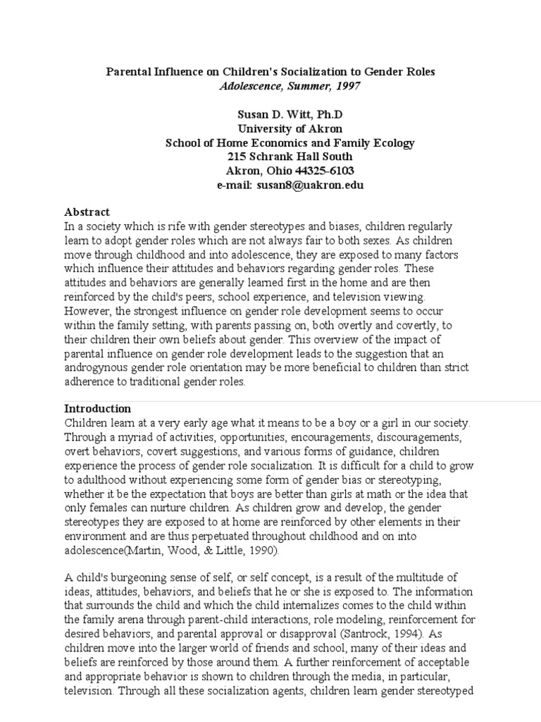 The Strong Influence of Parental Gender Socialization: How Parents ...