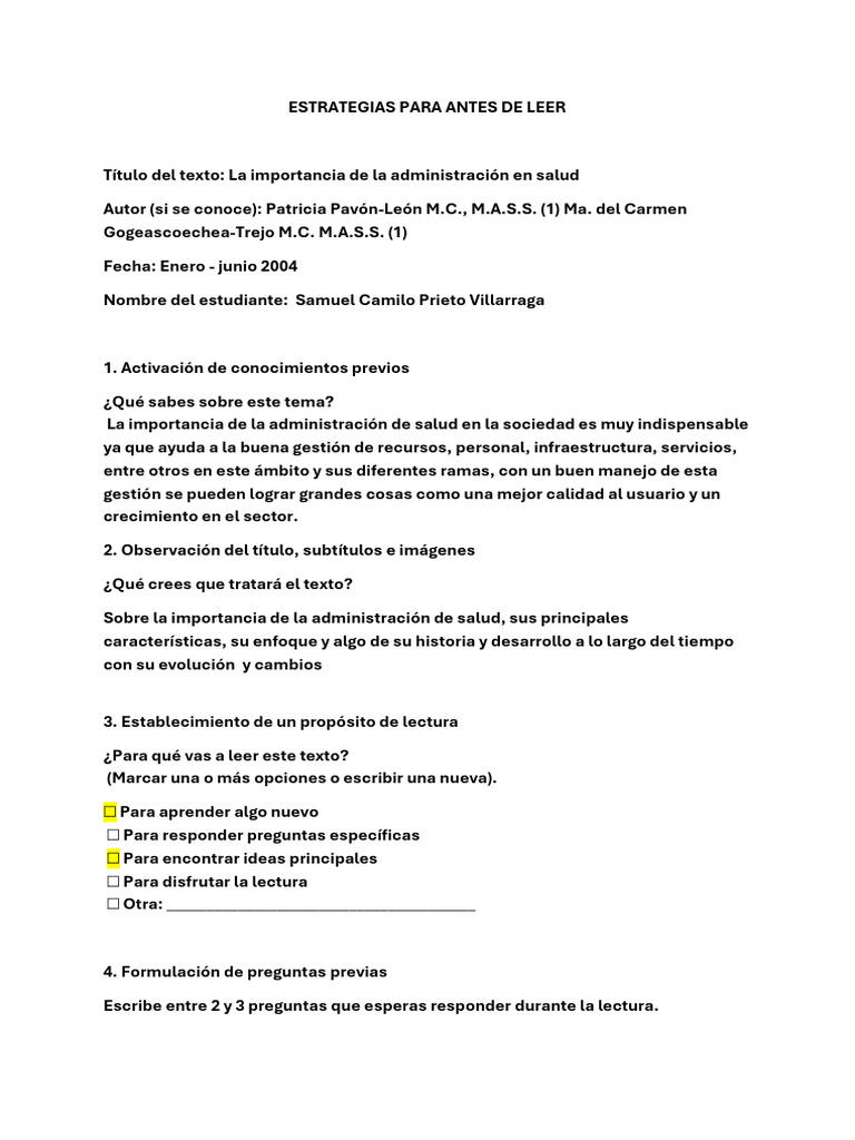 Estrategias Para Antes de Leer | PDF