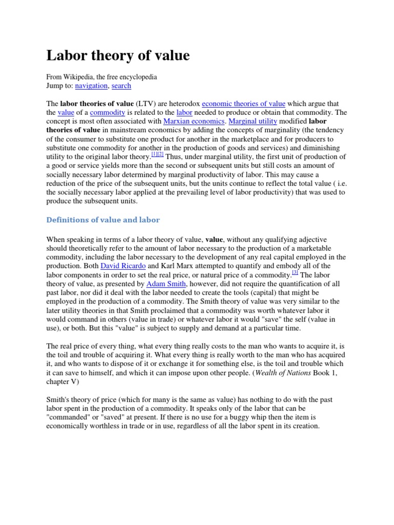 Labor and Value: An Analysis of the Labor Theory of Value Based on the ...