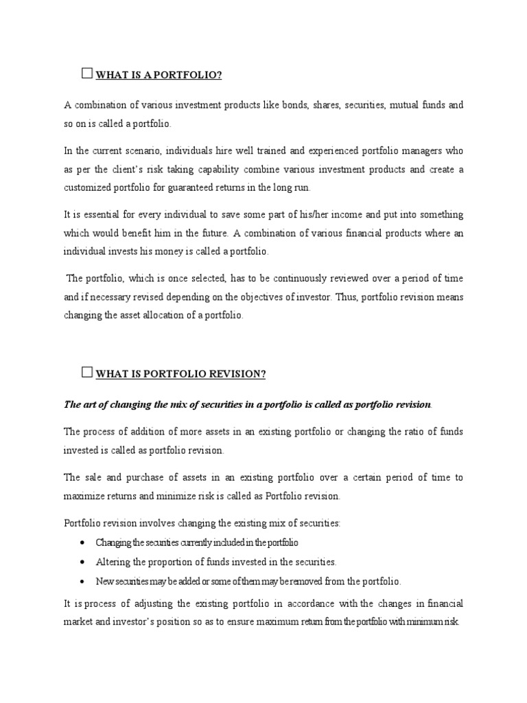Portfolio Revision | Download Free PDF | Investor | Investing