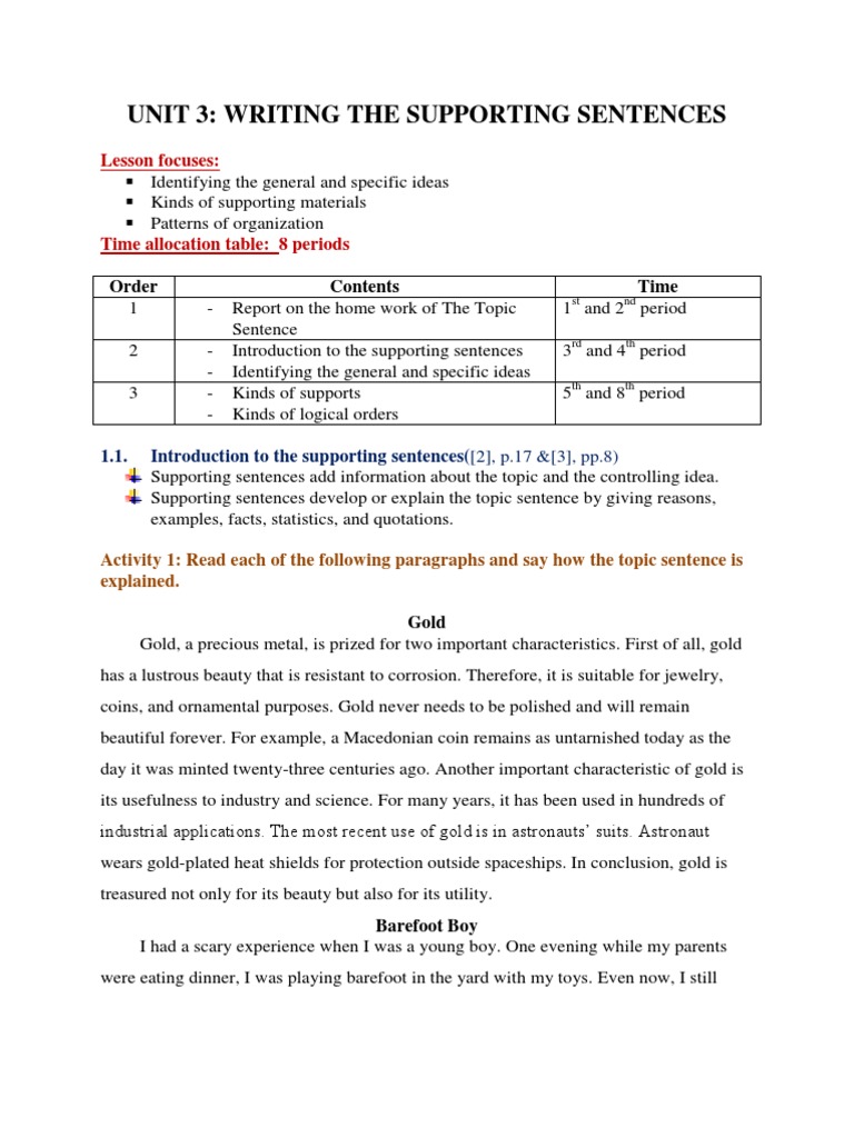 Writing Effective Supporting Sentences | PDF | Calendar | Personal ...