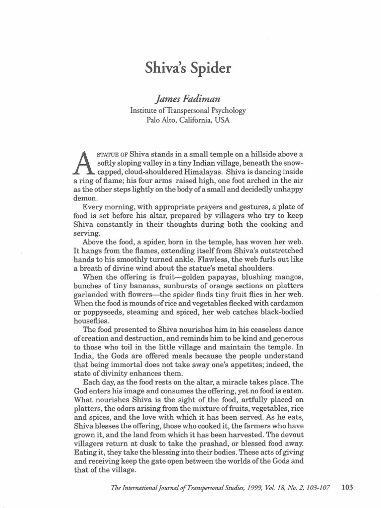 Fadiman 1999 Shiva's Spider | PDF | Spider | Shiva