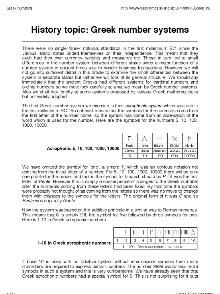 Greek number systems: Acrophonic, alphabetical and proposals by ...