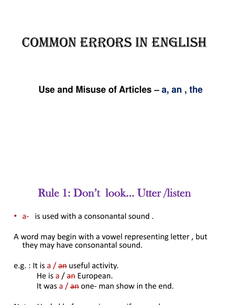 Common Errors in English - Articles & Prep | PDF | English Language ...