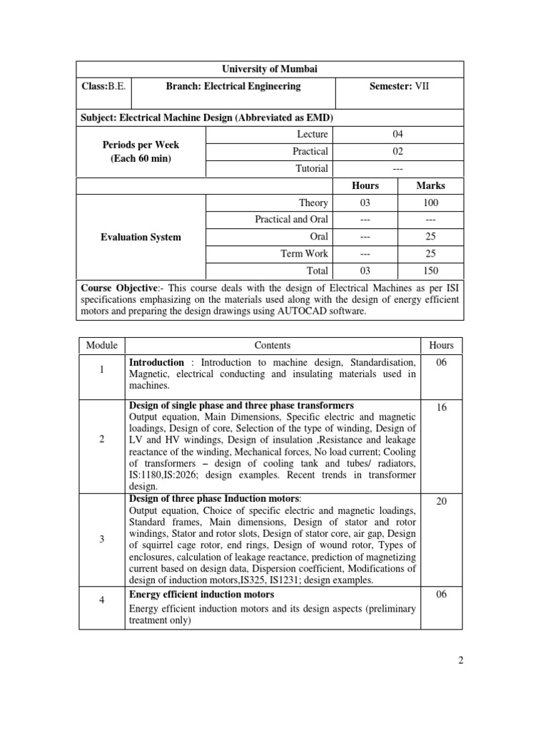 Electrical Machine Design Course Overview | PDF | Transformer ...