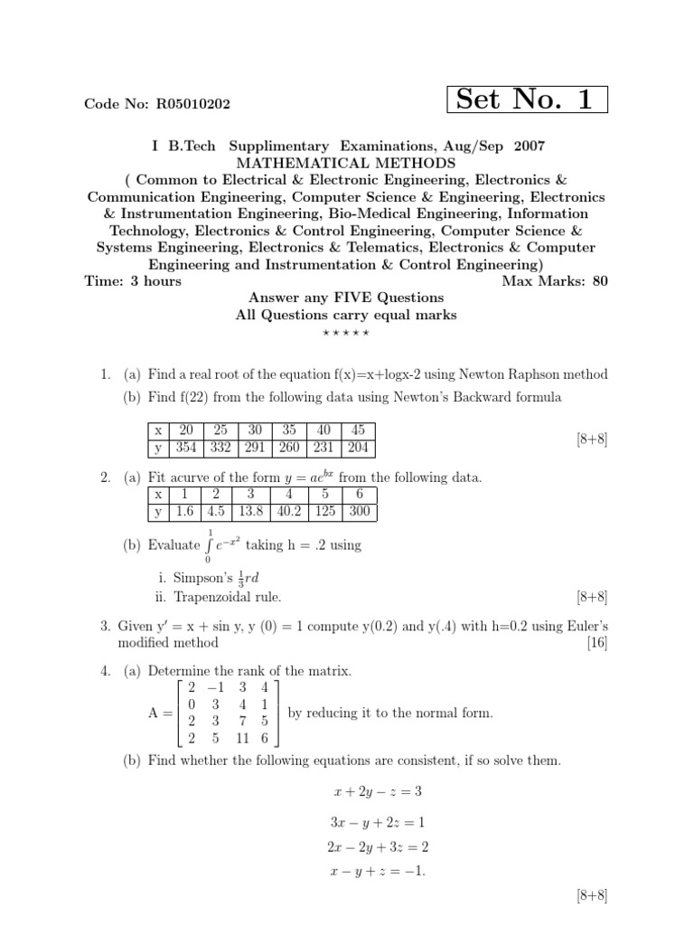 r05010202 Mathematical Methods | PDF | Eigenvalues And Eigenvectors | Pi