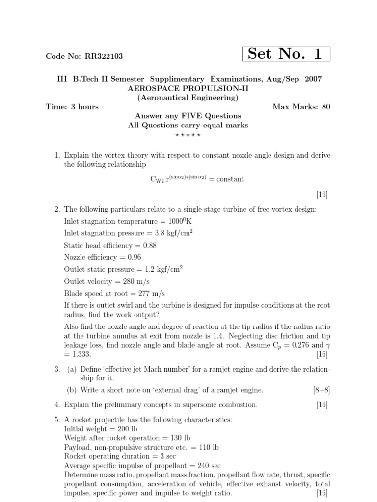 Aerospace Propulsion Exam Questions | PDF