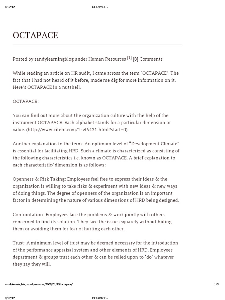 OCTAPACE | PDF | Human Resource Management | Risk