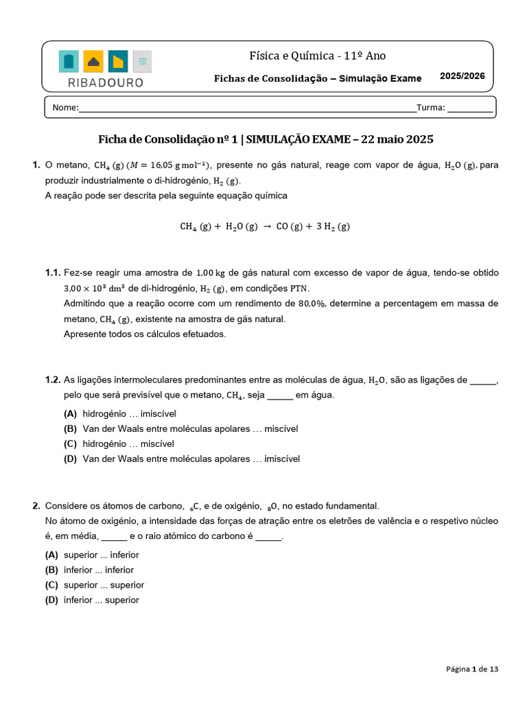 Ficha consolidação Teste_5_11º_25_26 | PDF | Equilíbrio químico | Titulação