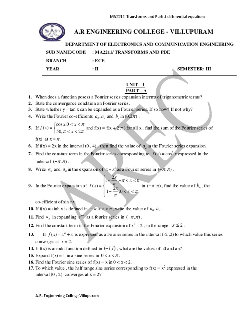 Ma2211-Transforms and Pde | PDF | Fourier Series | Trigonometric Functions