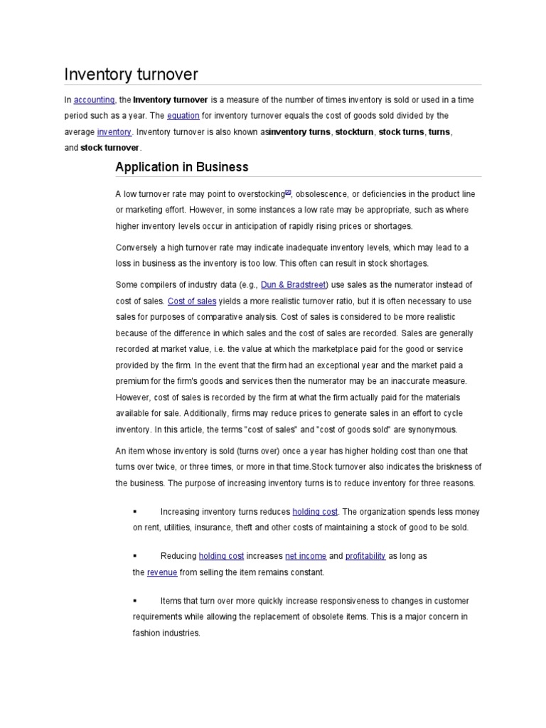 Inventory Turnover | PDF | Inventory | Business Economics