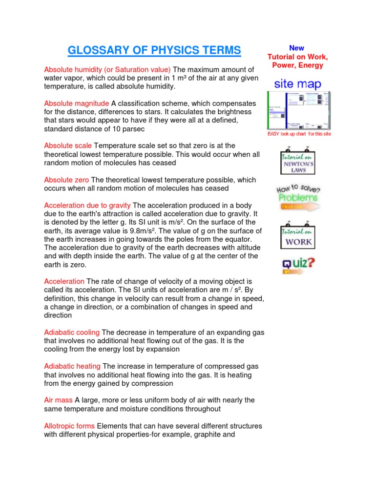 Physics Terms and Definitions Glossary | PDF | Atoms | Electron