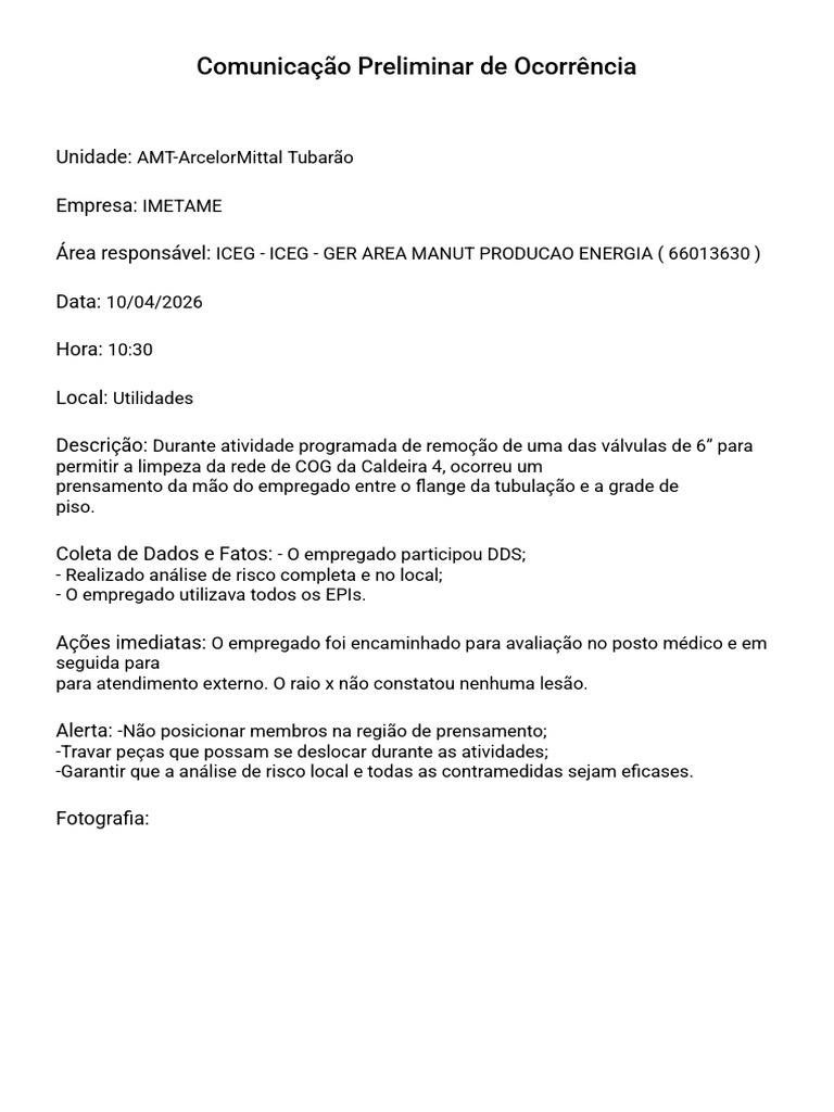 Comunicação Preliminar de Ocorrência (13) | PDF