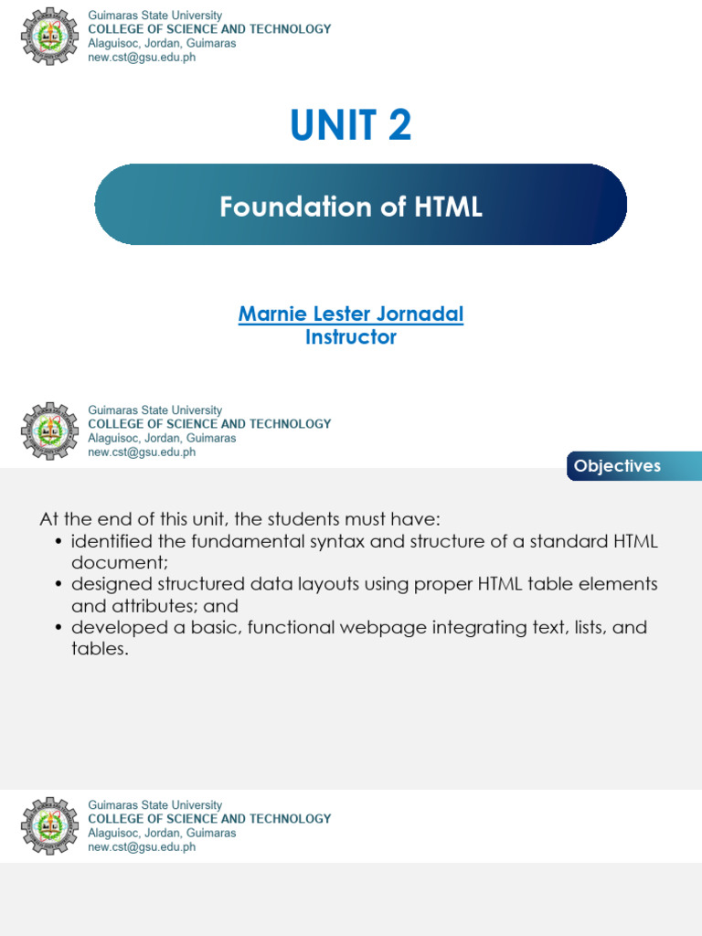 Unit 2 Foundations of HTML | PDF | Html Element | Html