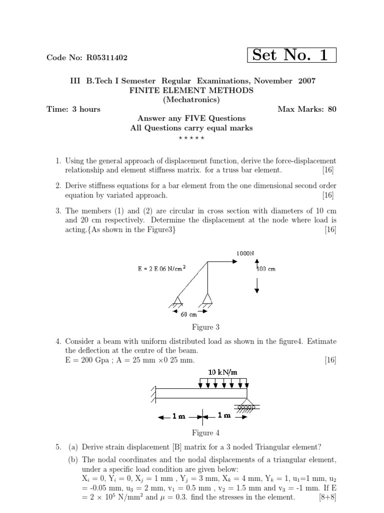 Finite Element Methods Exam Questions | PDF | Finite Element Method | Matrix (Mathematics)