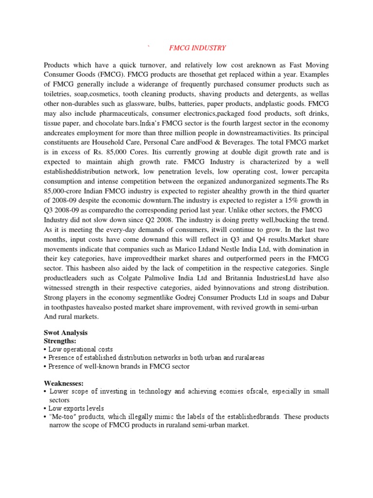' FMCG Industry: Swot Analysis Strengths | PDF | Customer Relationship ...