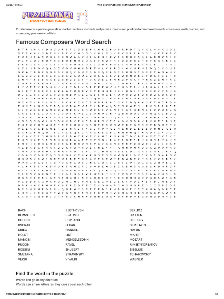 Famous Composers Word Search | PDF