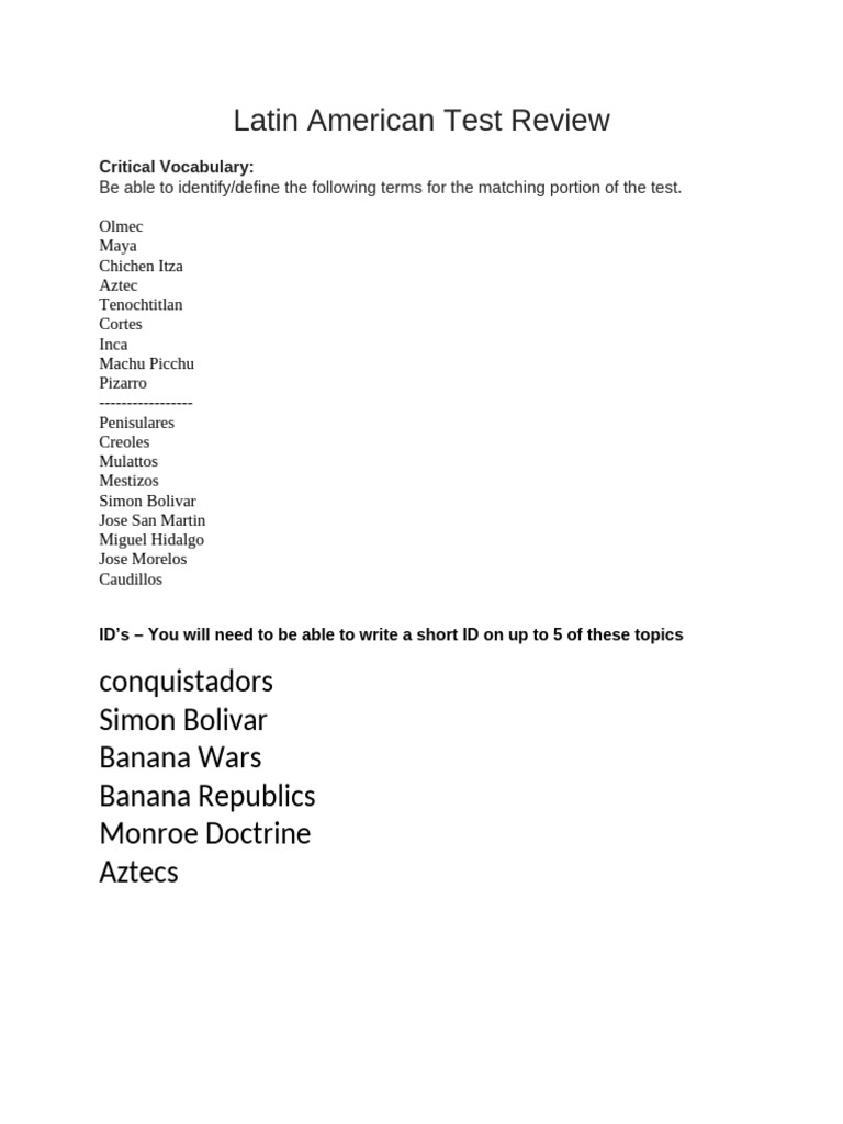 Latin American Test Review | PDF