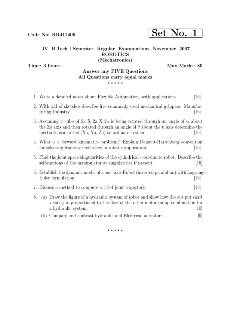 Rr411406 Robotics | PDF | Rotation Around A Fixed Axis | Kinematics