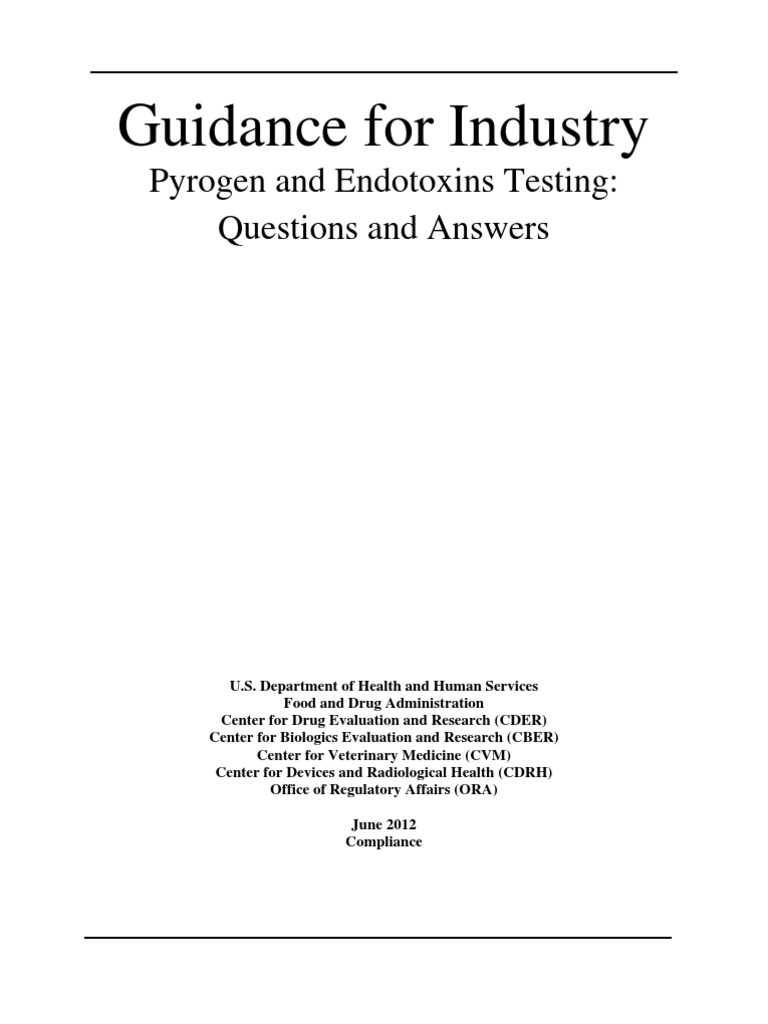 FDA Pyrogen & Endotoxins Testing Guide | PDF | Federal Food | Food And ...
