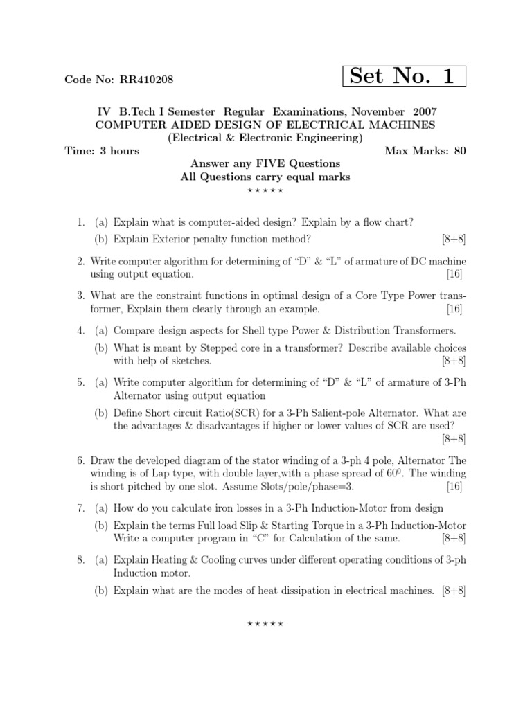Rr410208 Computer Aided Design of Electrical Machines | PDF ...