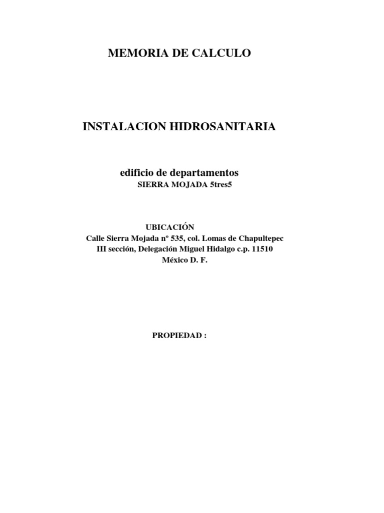 Memoria de Calculo, Instalación Hidrosanitaria | Descargar gratis PDF ... Memoria de Calculo, Instalación Hidrosanitaria | Descargar gratis PDF ...