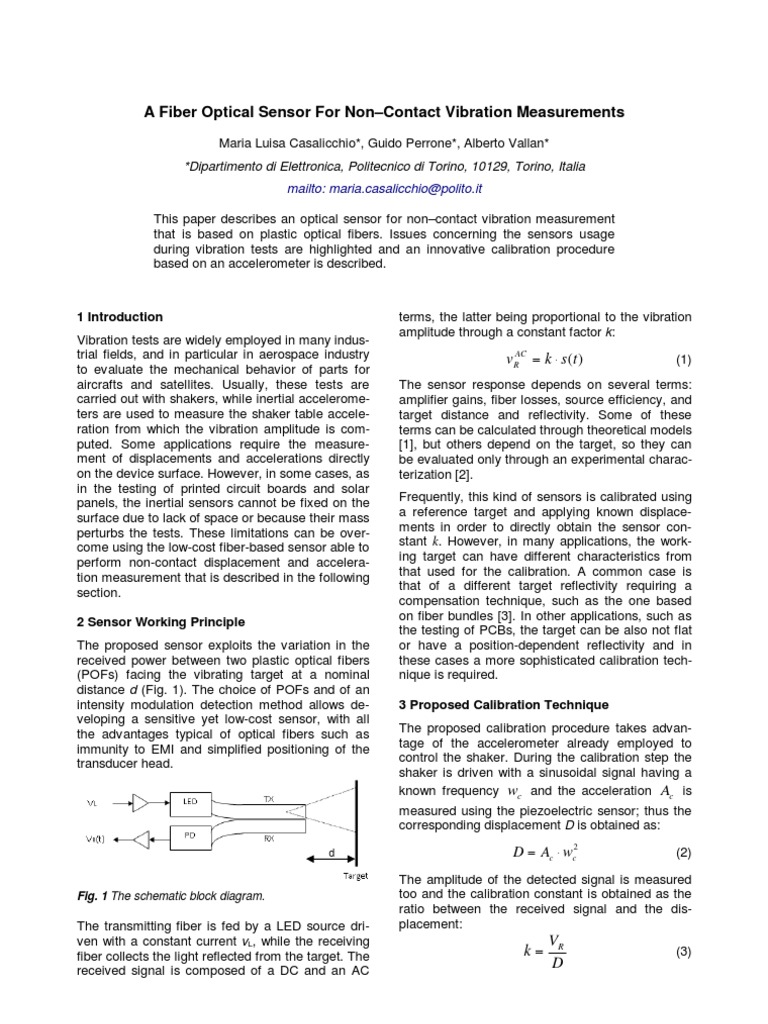 A Fiber Optical Sensor For Non-Contact Vibration Measurements | PDF ...