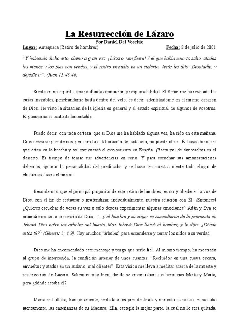 La Resurrecion de Lazaro | PDF | La resurrección de Jesús | Pecado