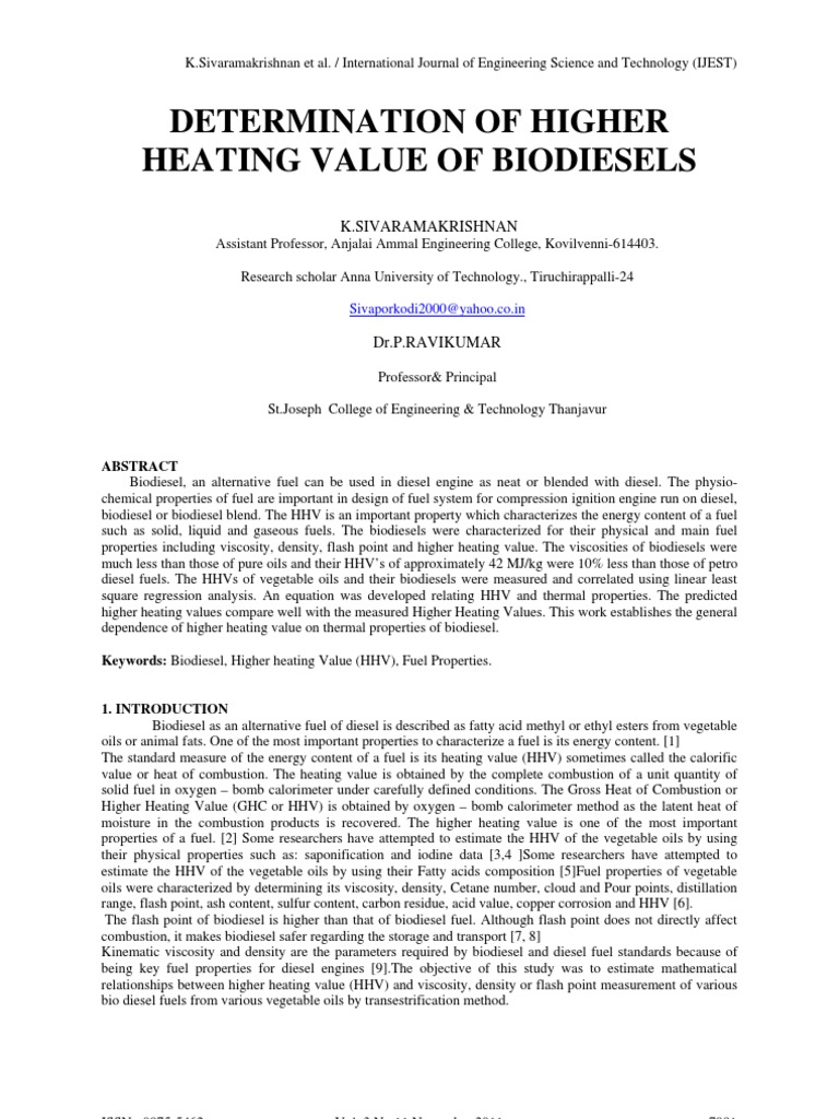 HHV Analysis of Biodiesel Fuels | PDF | Biodiesel | Diesel Fuel