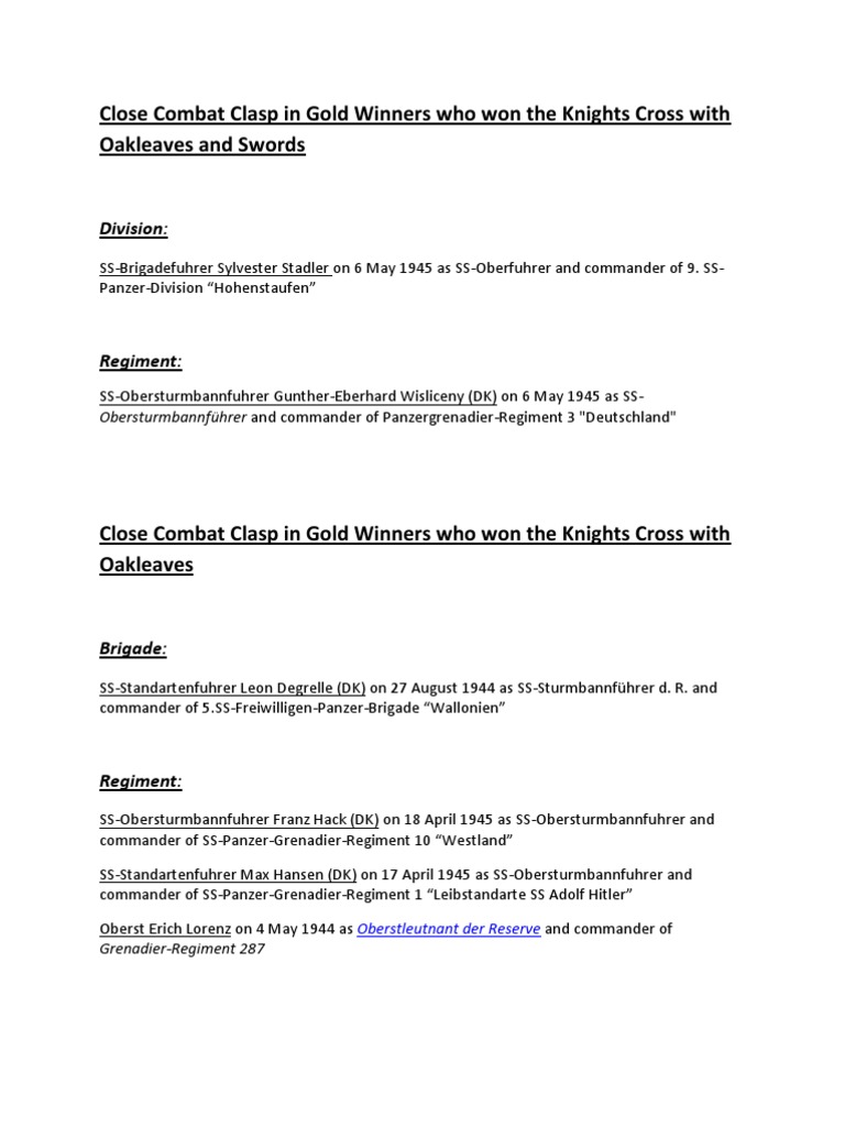 1 CCC Gold Winners Who Won The Knights Cross and Its Higher Grades ...