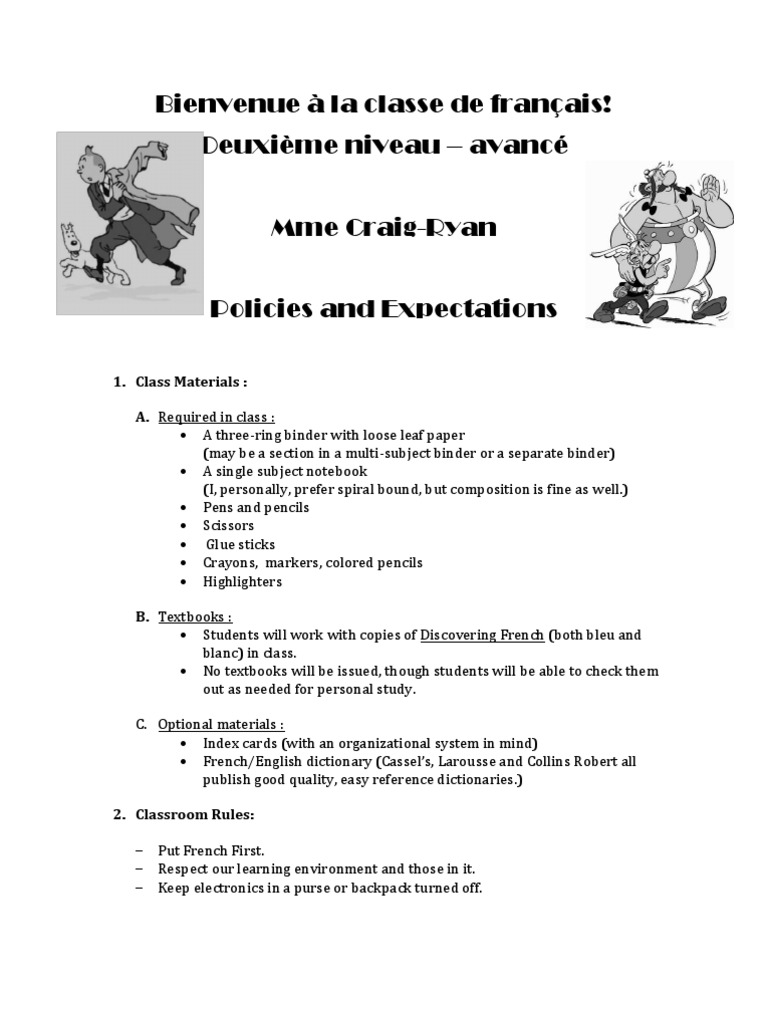 Bienvenue à la classe de français - 2h | Homework | Test (Assessment)