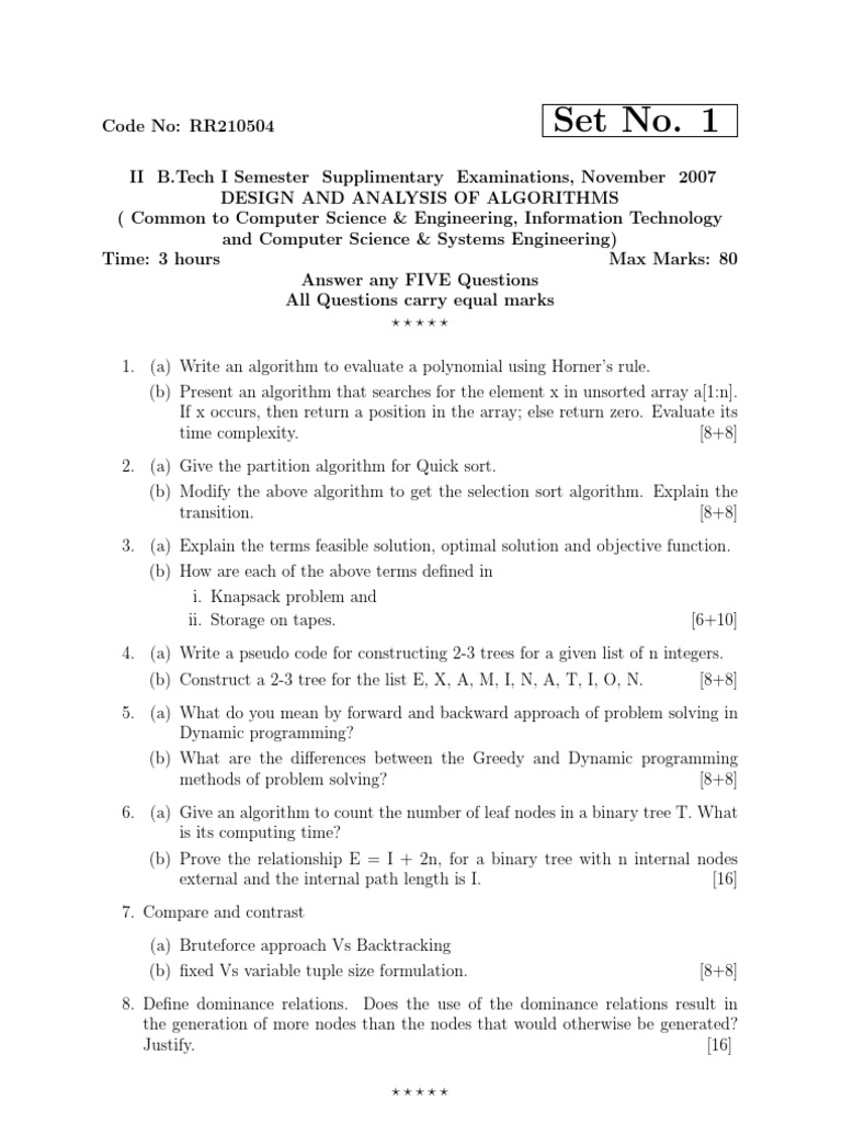 Rr210504 Design and Analysis of Algorithms | PDF | Time Complexity | Dynamic Programming