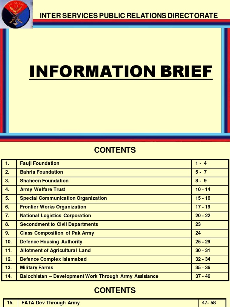 Information Brief by Inter Services Public Relations (ISPR) | Transport ...