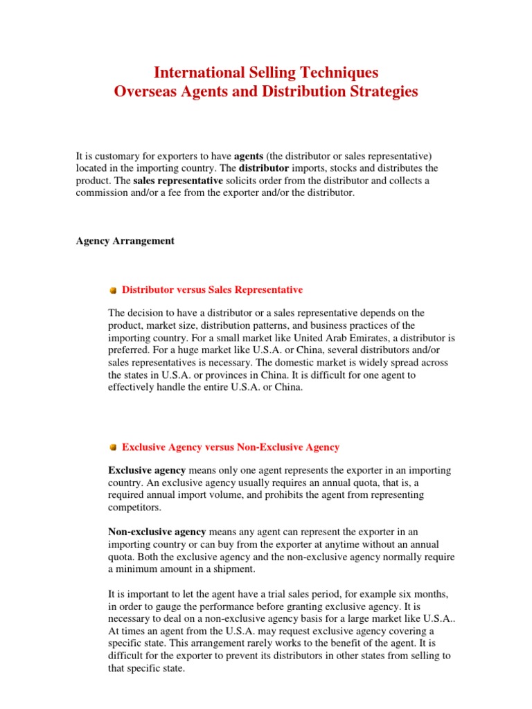 Overseas Agents in International Sales | PDF | Exports | Distribution ...