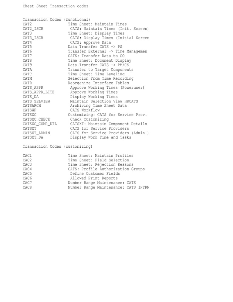 CATS Tcodes | PDF