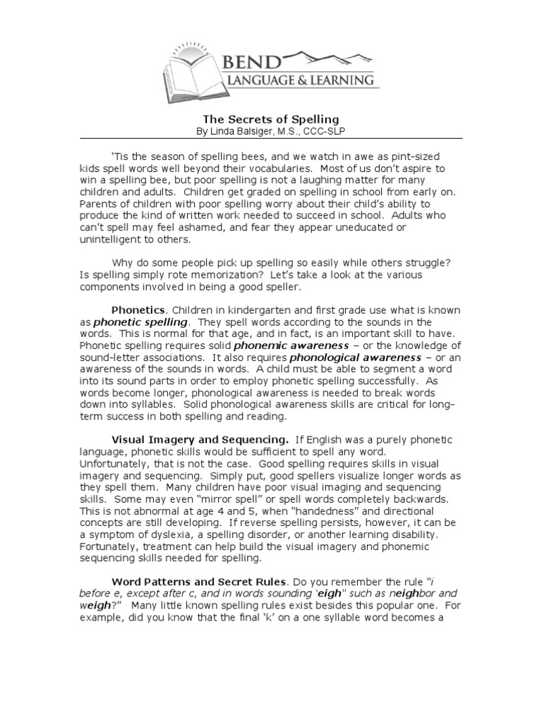 The Secrets of Spelling | PDF | Dyslexia | Learning Disability