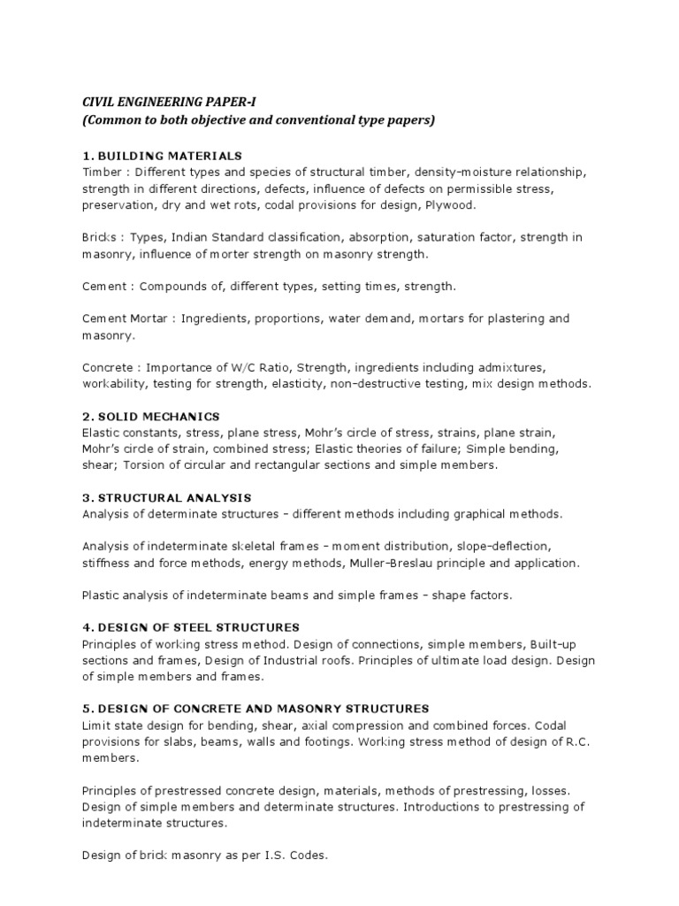 Civil Engineering Paper-I (Common To Both Objective and Conventional ...