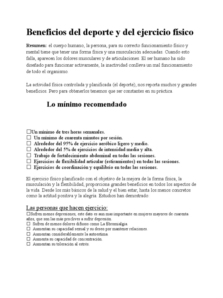 Beneficios Del Deporte y Del Ejercicio Físico | PDF | Ejercicio físico ...