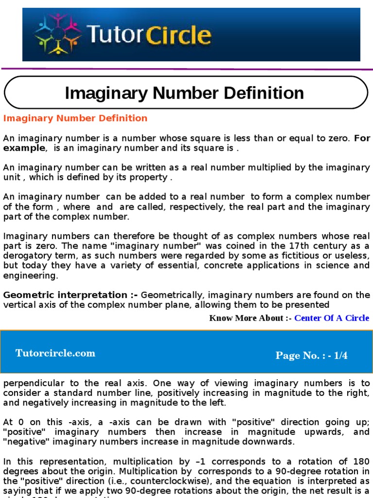 Imaginary Number Definition PDF Complex Number Numbers