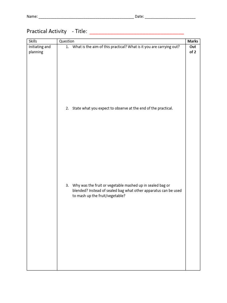 Practical Activity Worksheet for DNA Extraction | PDF