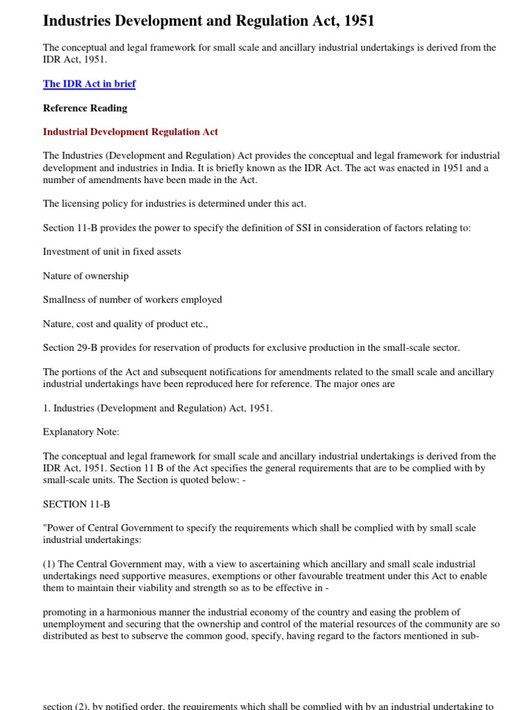 IDR Act 1951: Framework for Industries | PDF | Economies | Government